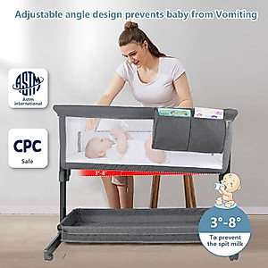 SURPCOS Baby Bassinet, Bedside Bassinet for Baby, Baby Cradle with Storage Basket, Adjustable Bedside Crib, Bedside Sleeper with Comfortable Mattress Grey