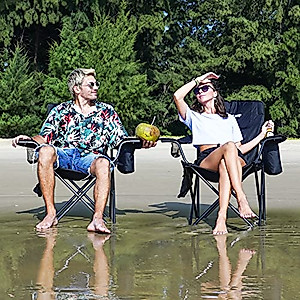 KingCamp Padded Folding Lounge Chairs with Built In Cupholder, Insulated Cooler Sleeve, and Side Storage Pocket for Indoor and Outdoors, 2 Pack, Black