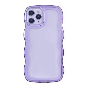 Eiyikof Compatible with iPhone 13 Pro Max Clear Case,Cute Solid Color Curly Wave Frame Transparent Soft Silicone Anti-Scratch Shockproof Protective Slim Case for Women Girls-Purple