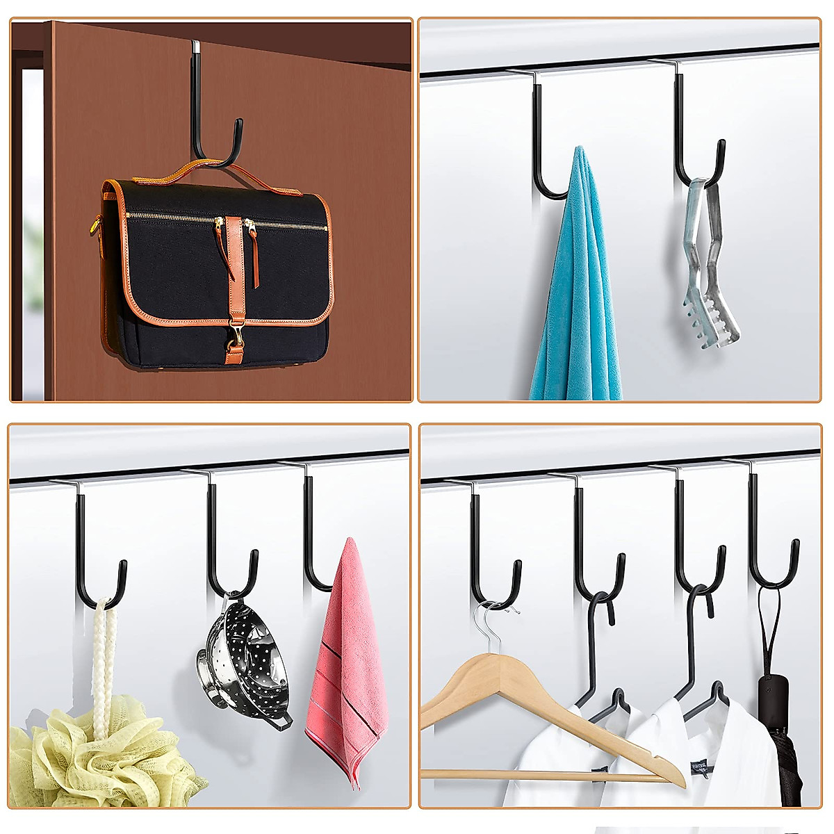 FLOWRALiKI Over The Door Hook, 6 Pack Door Hooks for Hanging Clothes, Towels, Coats, and More