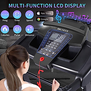 FUNMILY Treadmill with Auto Incline,3.25HP Folding Treadmills for Home 300 lbs Weight Capacity,Smart App Control Running Machine,Shock Absorption System,Bluetooth Audio Speaker,LED Display,Dark Black