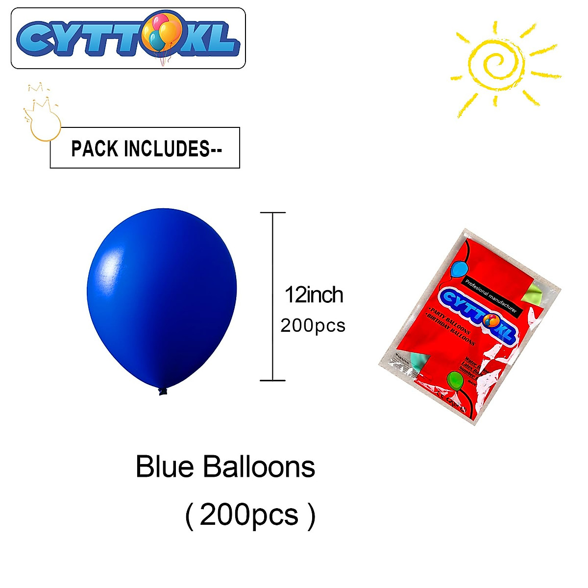 CYTTOKL Blue Latex Balloons 12 inch 200 Pack Matte Helium Balloon for Birthday Wedding Baby Shower Party Decorations