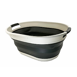SAMMART 39L (10.3 gallons) Collapsible Plastic Laundry Basket - Foldable Washing Tub - Easy Storage & Pop Up Saving (Grey/Washed Black)