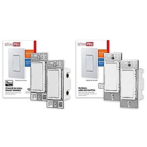 UltraPro Z-Wave in-Wall Rocker Smart Dimmer 2-Pack + UltraPro Z-Wave in-Wall Rocker Add-On Switch 2-Pack