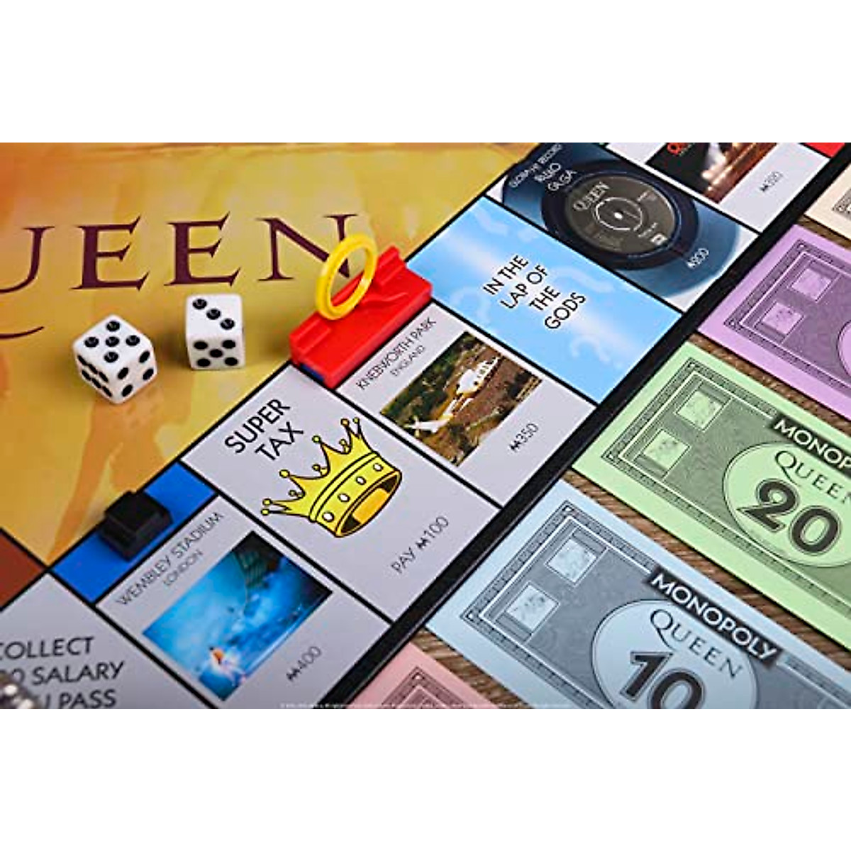 Monopoly Queen | Collectible Monopoly Game Featuring British Rock and Roll Band | Custom Game Board Featuring Familiar Artwork, Arenas, and More