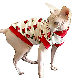 Sphynx Cat Summer Clothes for Cats Only Pattern Cotton T-Shirts Soft Breathable Pullover Vest with Sleeveless Kitten Shirts for Sphynx (L（7.3-9.7lbs）, Strawberry)