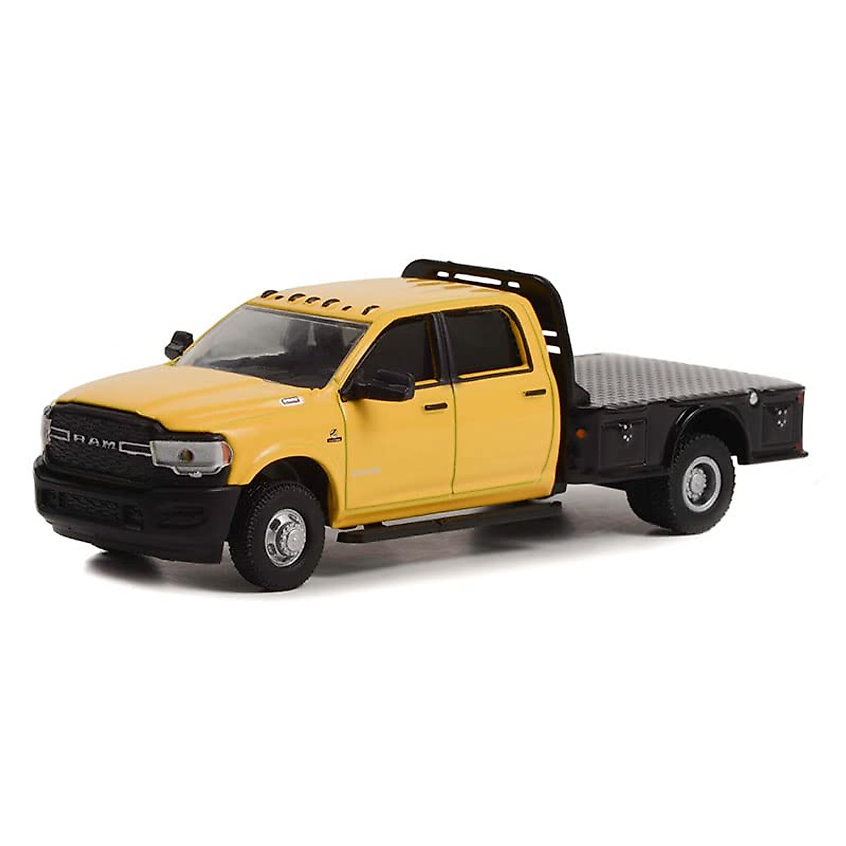 Greenlight 46100-F Dually Drivers Series 10 - 2020 Ram 3500 Tradesman Dually Flatbed - Construction Yellow 1:64 Scale Diecast