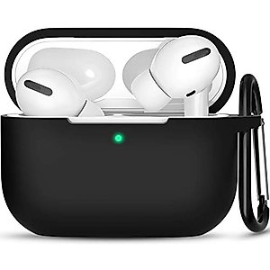 SATLITOG for AirPods Pro(2nd/1st Generation), Protective Silicone Case with Keychain Compatible with Apple AirPods Pro(2022/2019) (Front LED Visible) - Black