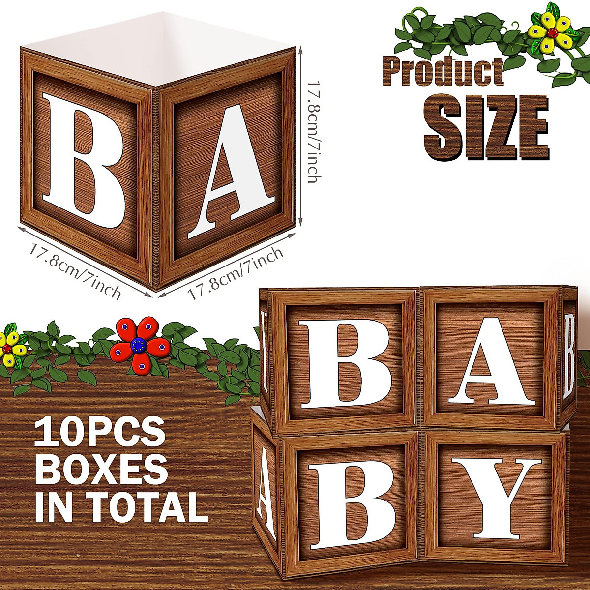 Jetec 10 Piece Baby Shower Centerpiece Boxes Baby Shower Party Decorations Table Display with Letters Gender Reveal Party Favor Block Holder(Wood Style)