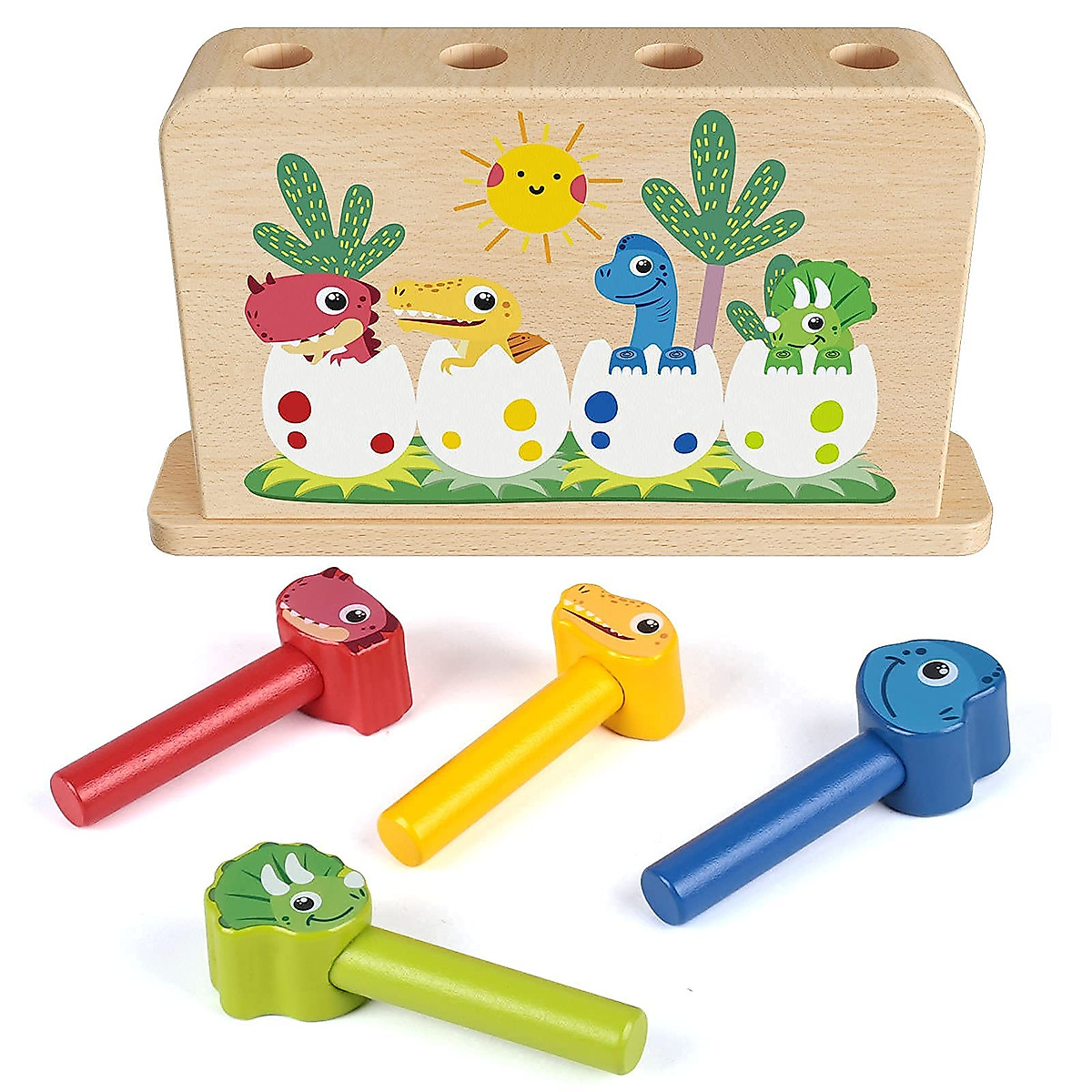 Tacobear Pop Up Toy Wooden Dinosaur Montessori Games Preschool Learning Educational Toys for 1 2 3 Years Baby Toddlers Kids Boys Girls