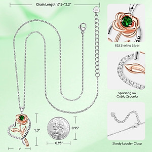 Wedding Necklace Ideas Gift for Her Birthday Gifts for Birthday Women Her Jewelry for Jewelry for Womens Gifts S925 Sterling Silver Diamond Rose Necklaces for Wife Valentines Day Christmas Wedding Necklaces(Silver-05-May-Emerald)