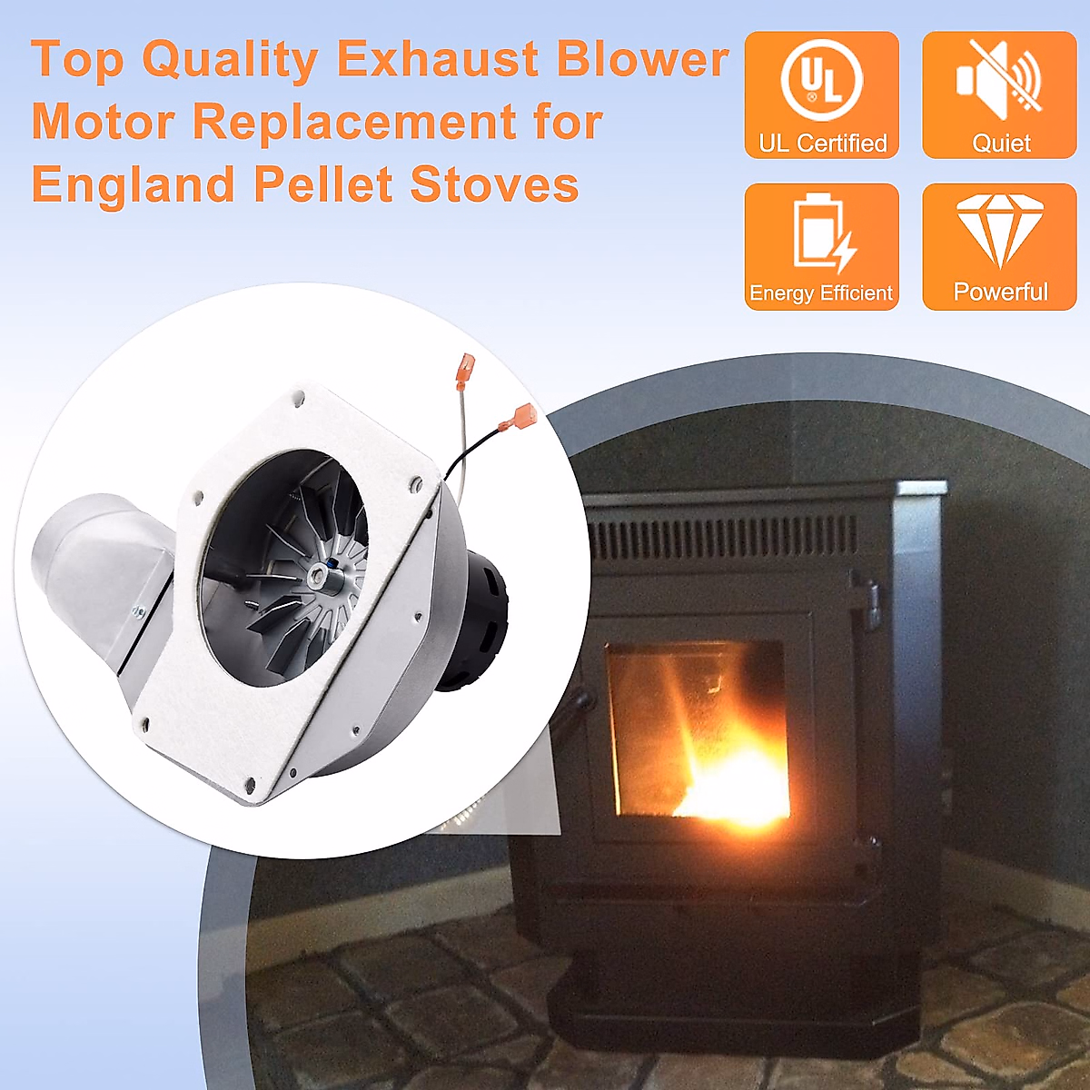 Criditpid Replacement PU-076002B Combustion Exhaust Blower Fan for Englander 25-PDVC, 55-SHP10, 25-PDV Pellet Stoves, With Housing & Gasket.