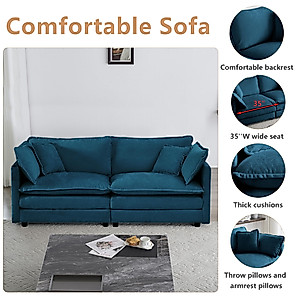 mikibama Luxury 2 Piece Sofa Set, 2 Pieces of Loveseat Sofa, Modern Chenille Comfy Cloud Couches Set for Living Room Office with 4 Armrest Pillows and 4 Toss Pillows, Blue