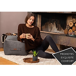 English Home Ottoman Pouffe, Comfortable Cube Foot Stool, Soft Velvet Bean Bag, Home Decor Footstool Extra Seating for Living Room, Bedroom, Casha, 17.7x17.7 inch (45x45 cm), Anthracite