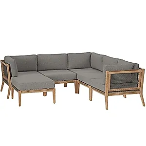 Modway Clearwater, 6-Piece Sectional Sofa, Gray Graphite