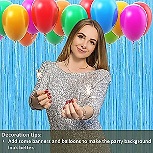 Vanujoy 3pcs Macaron Light Blue Tinsel Foil Fringe Backdrop Curtains 2024 Graduation Party Decoration - Party Door Wall Streamer Photo Backdrop for Birthday Wedding Engagement Bridal Shower Decoration