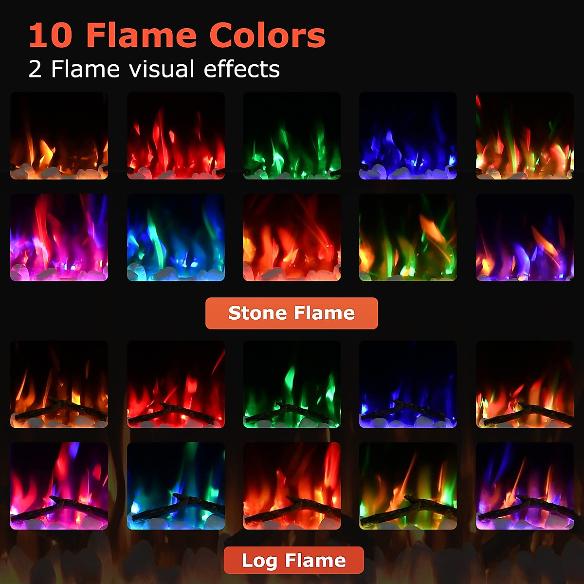 FODINGHILL 60" Insert Wall Mounted Electric Fireplace, Low-Noise Fireplace Heater Mantel Features a Touch Screen, Timer, Adjustable Flame Color, 700W / 1400W