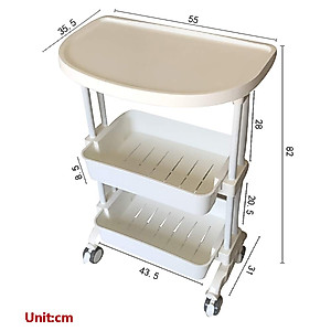 INDYAH Movable Trolleys, Household Serving Cart Spa Beauty Salon Tool Cart on Wheels with 3 Abs Trays, Equipment Tool Rolling Trolley