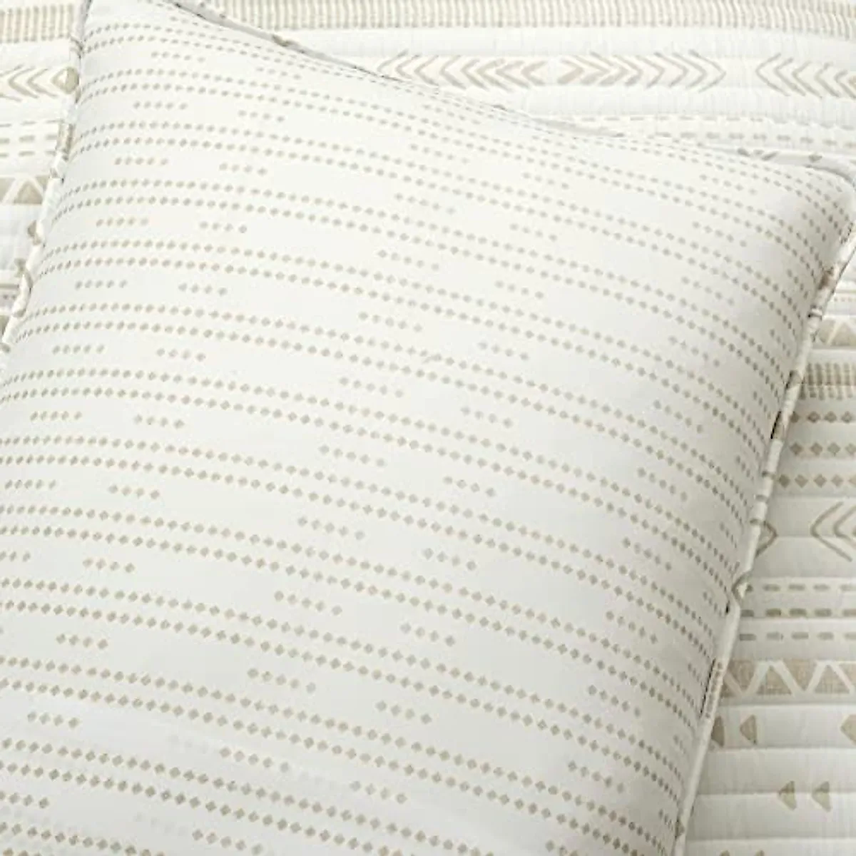 Lush Decor Hygge Stripe Oversized Reversible 3 Piece Quilt Set, Full/Queen, Neutral & White