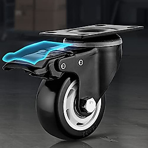 Swivel Casters Wheels 4pcs, Silent Caster for Furniture, Swivel Trolley Furniture Caster with Brakes Black, for Furniture Table Shopping Cart Trolley Workbench, 360 Degree Swivel Castors Castor Wheel