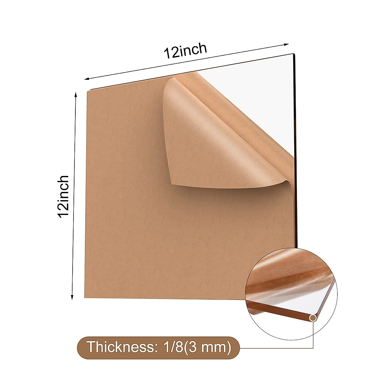 INTELLIMADE, Acrylic Sheet Plexiglass 12" x 12" Square Panel 1/8" (3mm) Thick, Cast Plexi Glass Board with Protective Paper for Signs, DIY Display Projects, Craft and Easy to Cut, 1-Pack, Clear