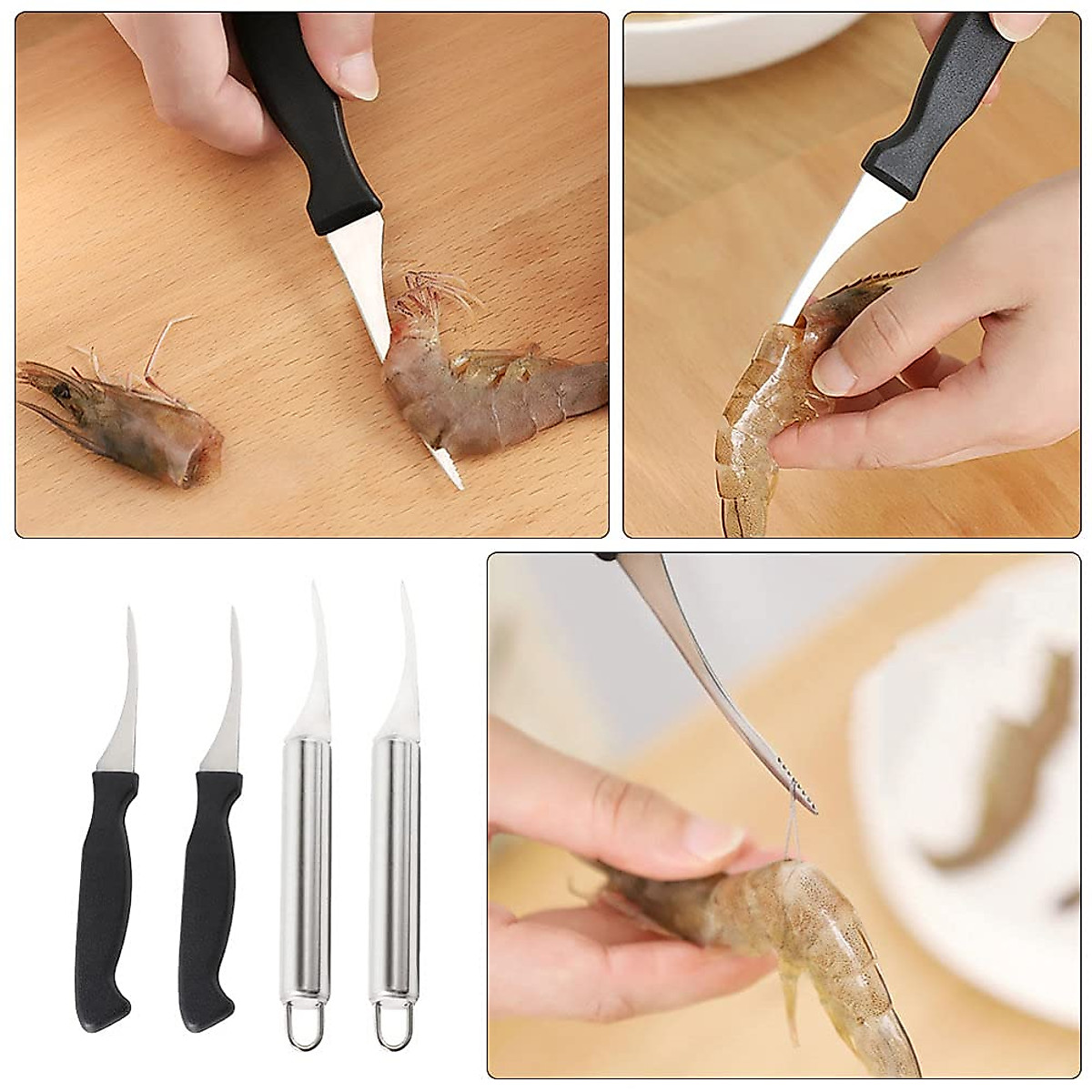 DOITOOL 4pcs Shrimp Deveiner Tool Shrimp Cleaner Knife Stainless Steel for Prawn Shelling Line Knife and Fish Cleaning Kitchen Tools Seafood Outer Shell Peeler