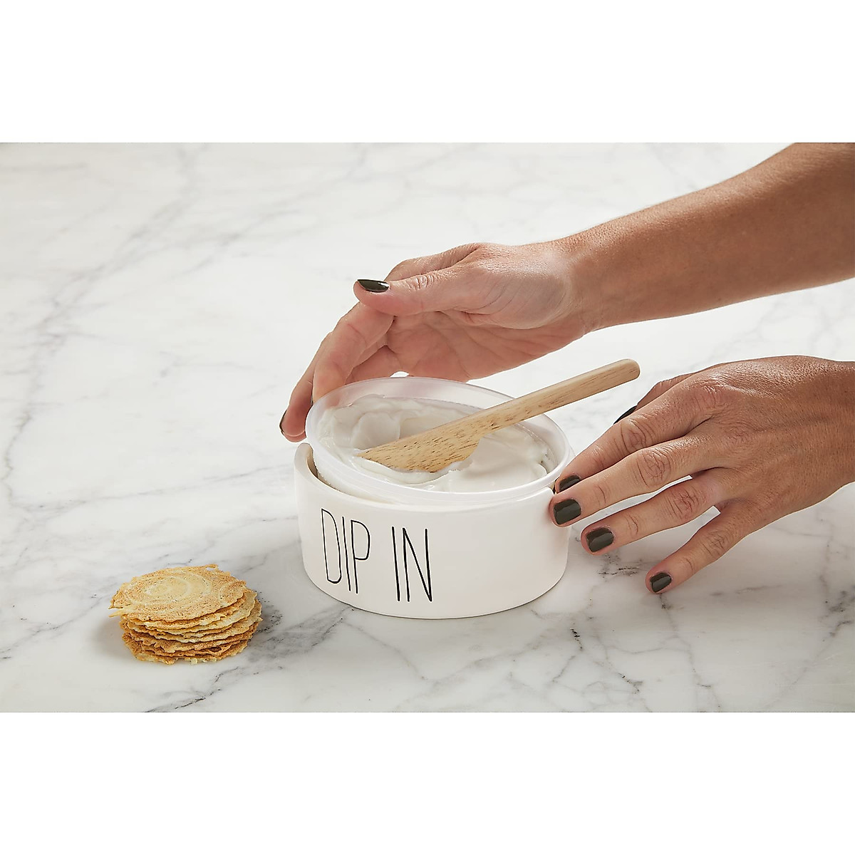 Mud Pie Store Bought Container Dish, White, dip 2" x 4 1/4" dia | spreader 6"