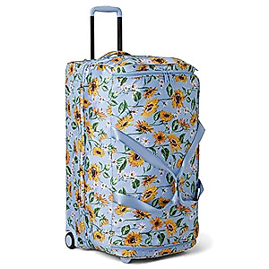 Vera Bradley Women's Recycled Lighten Up Reactive Xl Foldable Rolling Duffle Luggage, Sunflower Sky, One Size