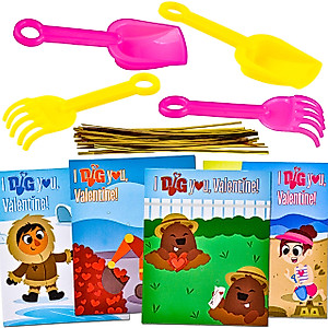 JOYIN 28 Packs Valentines Day Cards with Shovel Toys for Valentine Party Favor, Classroom Exchange Prize, Valentine’s Greeting Cards, Shovels and Rakes Beach Toys, “I DIG YOU Valentine”