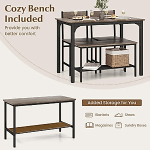 Tangkula Dining Table Set for 4, Kitchen Table and 2 Chairs for 4 with Bench, 4 Piece Dining Table Set for Small Space, Apartment