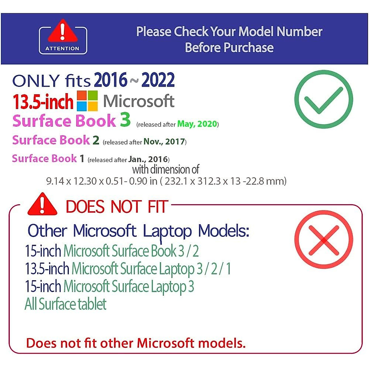 mCover Case Compatible for 2016~2022 13.5" Microsoft Surface Book 1/2 / 3 with Detachable Tablet Display ONLY (NOT Fitting Cheaper Surface Laptop Models) - Black