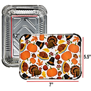 Gift Boutique 36 Thanksgiving Tin Foil Containers with Lid Covers For Cookies in 2 Harvest Designs Autumn Aluminum Disposable Food Storage Pans for Fall Treat Goodies Party Leftover 5"W X 7"L X 1.5"