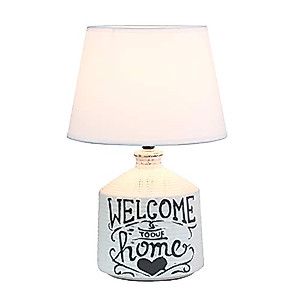 Simple Designs LT1066-HME Welcome Home Ceramic Farmhouse Table Lamp, White