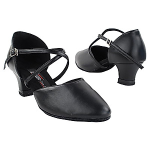 Very Fine Dancesport Shoes - Ladies Latin, Salsa, Ballroom Practice Dance Shoes CD1123DB Double Sole Black Leather - 1.5 inch Heel (Size 7.5)