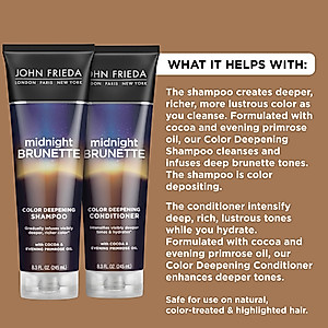 John Frieda Midnight Brunette Visibly Deeper Shampoo and Conditioner Set with Evening Primrose Oil and Cocoa for Color-Treated Hair (8.3 oz, Pack of 2)
