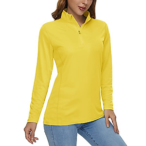 CRYSULLY Women's UPF 50+ Long Sleeve 1/4 Zip Lightweight Pullover Hiking Workout Tops Yellow