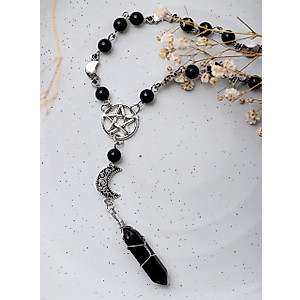 Sacina Gothic Crescent Moon Choker Necklace, Moon Sun Pendant, Goth Gift for Women, Christmas Gift for Women (Bead Moon Pentagram Crystal)