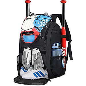 Baseball Bag Baseball Backpack with Shoe Compartment Lightweight Softball Bat Bag with Fence Hook Softball Backpacks for Girls Boys and Adult, T-Ball & Softball Equipment & Gear,Batting Glove, Helmet