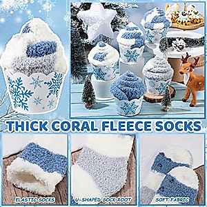 Jeyiour 6 Pairs Cupcake Socks Fuzzy Socks for Women Winter Socks with Grips DIY Christmas New Year Gift Warm Soft Men Non Slip Slipper Socks Fluffy Socks Christmas Stocking Stuffers with Gift Boxes