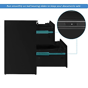 File Cabinet,Home Office Lockable Heavy Duty Metal Lateral File Cabinet with 2 Drawers, Black