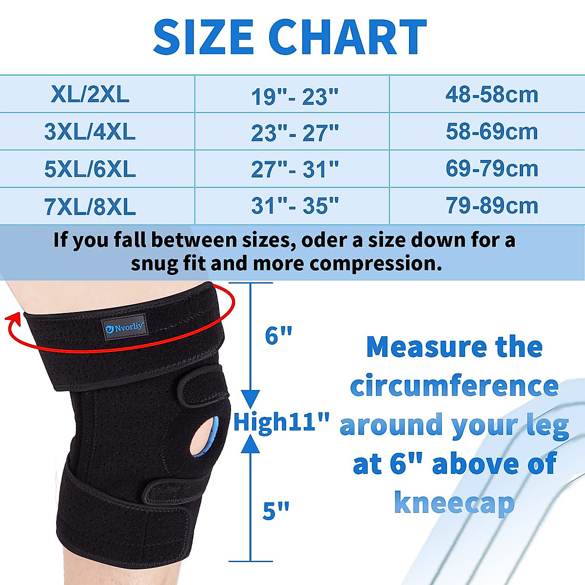Nvorliy Plus Size Knee Brace for Knee Pain, Extra Large Knee Brace for Women and Men, Adjustable Knee Support with Side Stabilizers for Knee Pain Relief, Arthritis, ACL, LCL, MCL, Injury Recovery