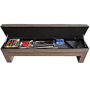 Hathaway Newport 7-ft Pool Table Tennis Combination with Dining Top, Two Storage Benches with Accessories - Driftwood