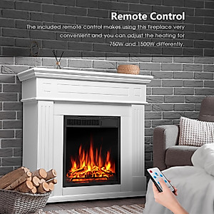 Havato 43" Electric Fireplace with Mantel, Wooden White Fireplace Mantel with Remote Control, Freestanding Fireplace, Handmade Paint Finish Fireplace Mantel, 7Level Adjustable Led 3DFrame, 750W/1500W
