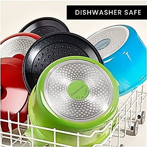 Granitestone Lightweight Dutch Oven Pot with Lid, 5 Qt Nonstick Dutch Oven Stock Pot, 10 in 1 Enamel Cooking Pot & Dutch Oven for Bread Baking, Stovetop Oven & Dishwasher Safe, 100% Toxin Free–Red