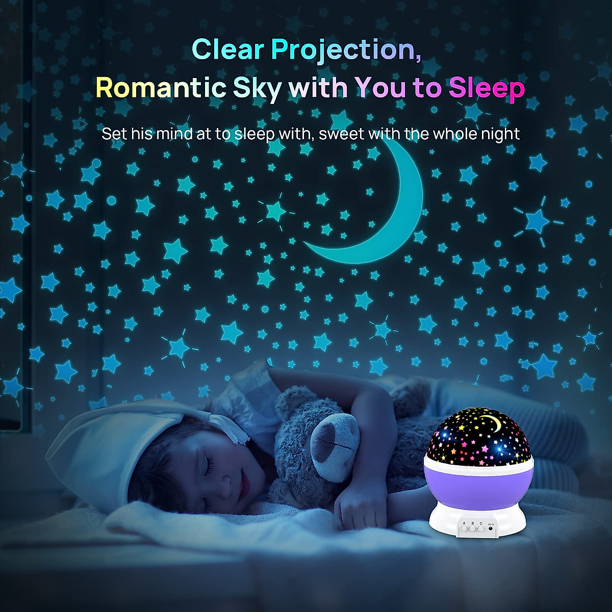 FBLzoo Star Projection lamp rotatable 360-degree Projector Children's Toys Girls Birthday Gift Christmas Gift Bedroom Atmosphere lamp Sleeping Night Light Small Table lamp (Purple)