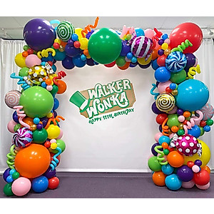 Sweet Candy Rainbow Balloon Garland Arch Kit with 155pcs Yellow Blue Orange Red Purple Lollipop Balloons for Christmas Candyland Kids Birthday Party Baby Shower Decorations