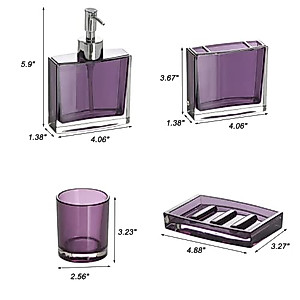 TUANYO Bathroom Accessories Set Complete - 6 Pcs Acrylic Bathroom Set - Toothbrush Holder, 2 Toothbrush Cups, soap Dispenser, soap Dish and Cleaning Cloth for Bathroom (Purple)