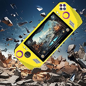 PAKESI Silicone Case for ASUS ROG Ally 2023 Release,Handheld Game Console Cover Protector Case with 2 Thumb Grip Caps and 2 Pack Screen Protectors - Enhance Your Gaming Experience(Yellow)