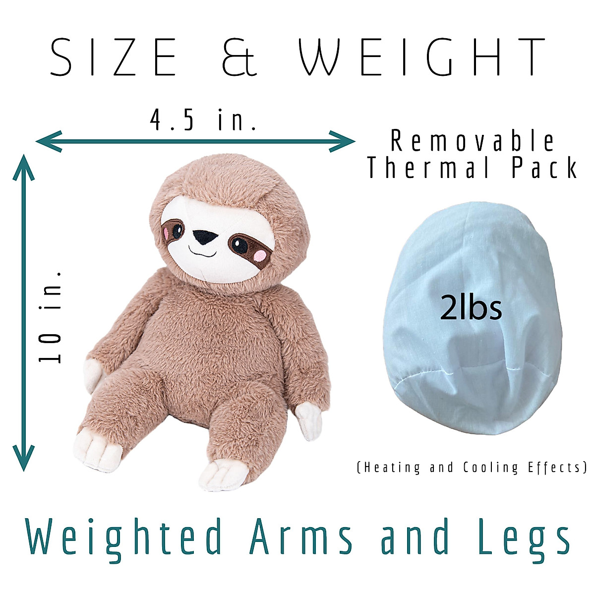 Pacific Comforts Weighted and Microwavable Stuffed Animal - Comfy Weighted, Non-Scented, heatable, freezable, Washable and Travel Friendly Plush Animals Part of The Snug-a-Bear Collection (Sloth)