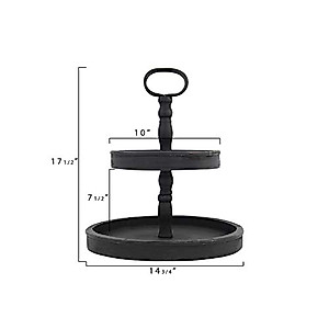 Creative Co-op EC0112 Distressed Wood 2-Tier Tray with Metal Handle, Black